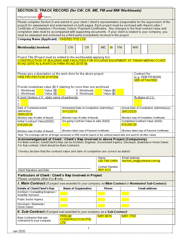 Section D: Track Record (For CW, CR, Me, FM and MW Workheads) | PDF ...
