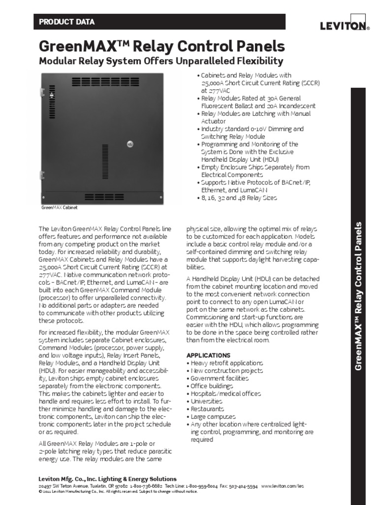 Data Sheet - GreenMAX Relay Control Panels | PDF | Relay | Switch