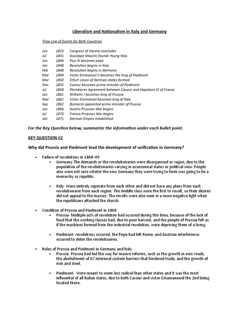 Liberalism and Nationalism in Italy and Germany | PDF | Prussia | Italy