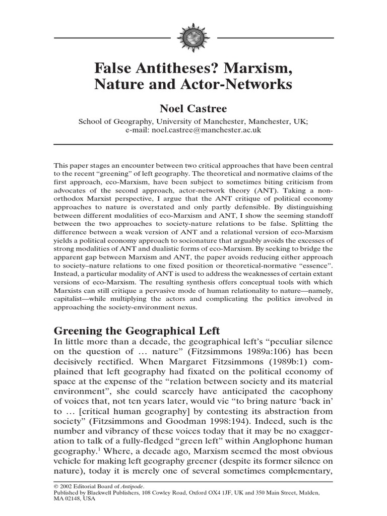 False Antitheses? Marxism, Nature and Actor-Networks: Noel Castree ...