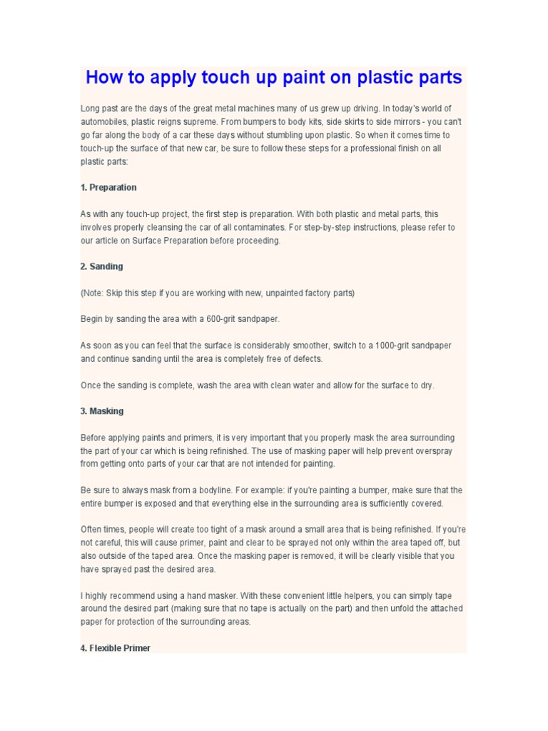 Car Plastic Paint Touch-Up Guide | PDF | Industrial Processes | Materials