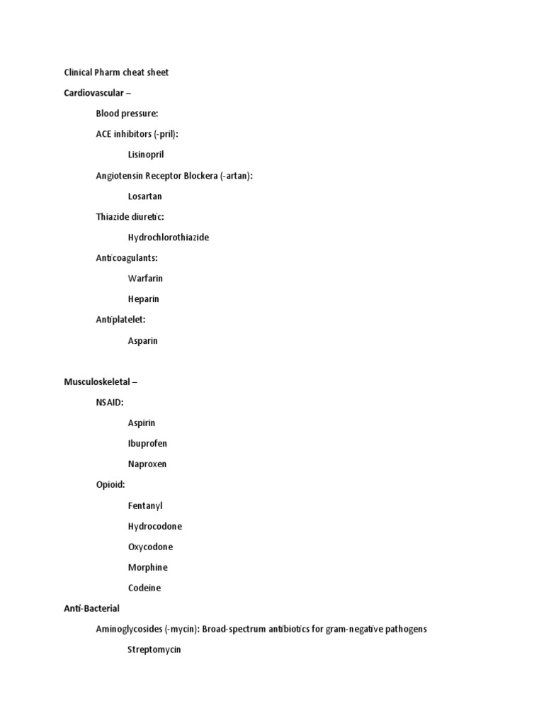 Drug Cheat Sheet | PDF | Acetylcholine | Stimulant