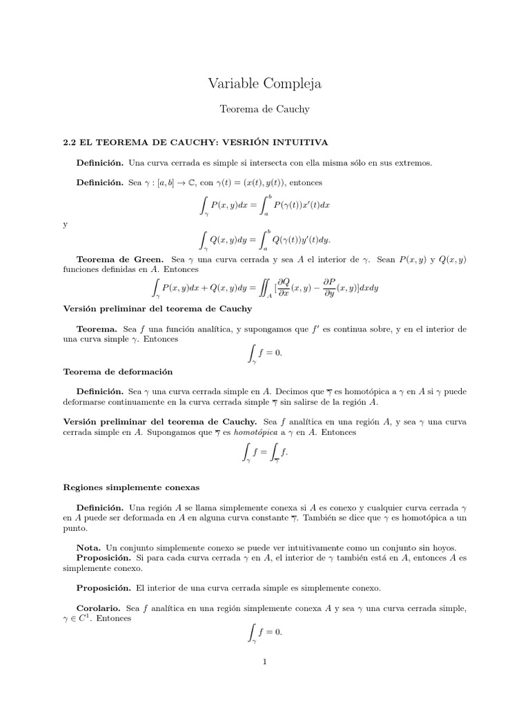 Teorema de Cauchy en Regiones Conexas | PDF | Curva | Análisis complejo