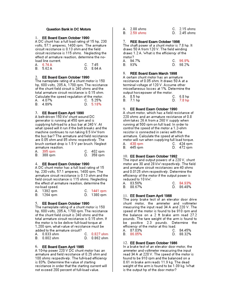 Question Bank in DC Motors | PDF | Electric Motor | Electric Generator