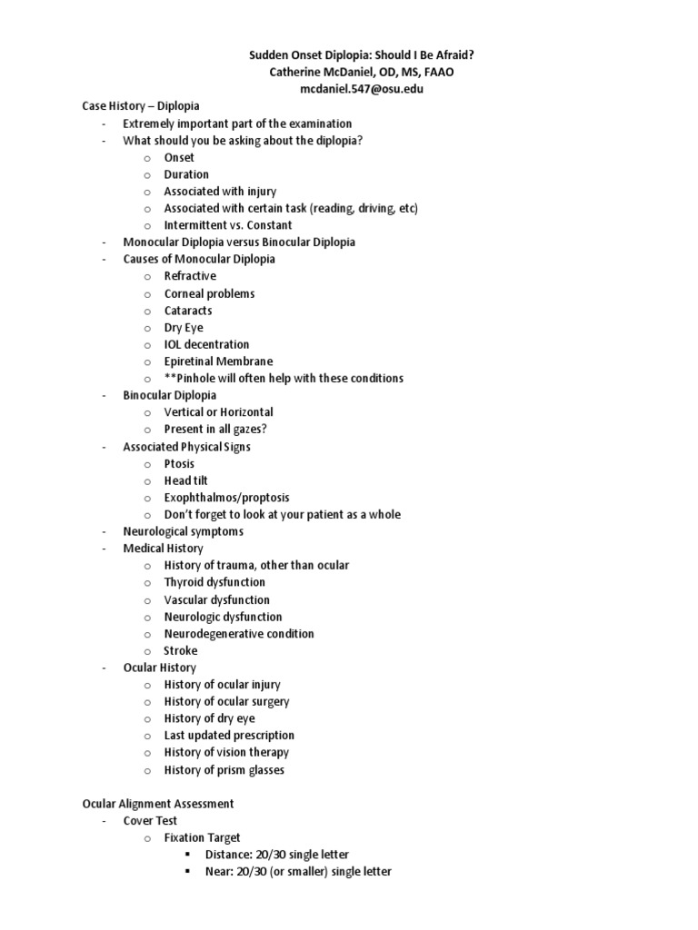 10 - Dr. McDaniel - Sudden Onset Diplopia Should I Be Afraid | PDF ...