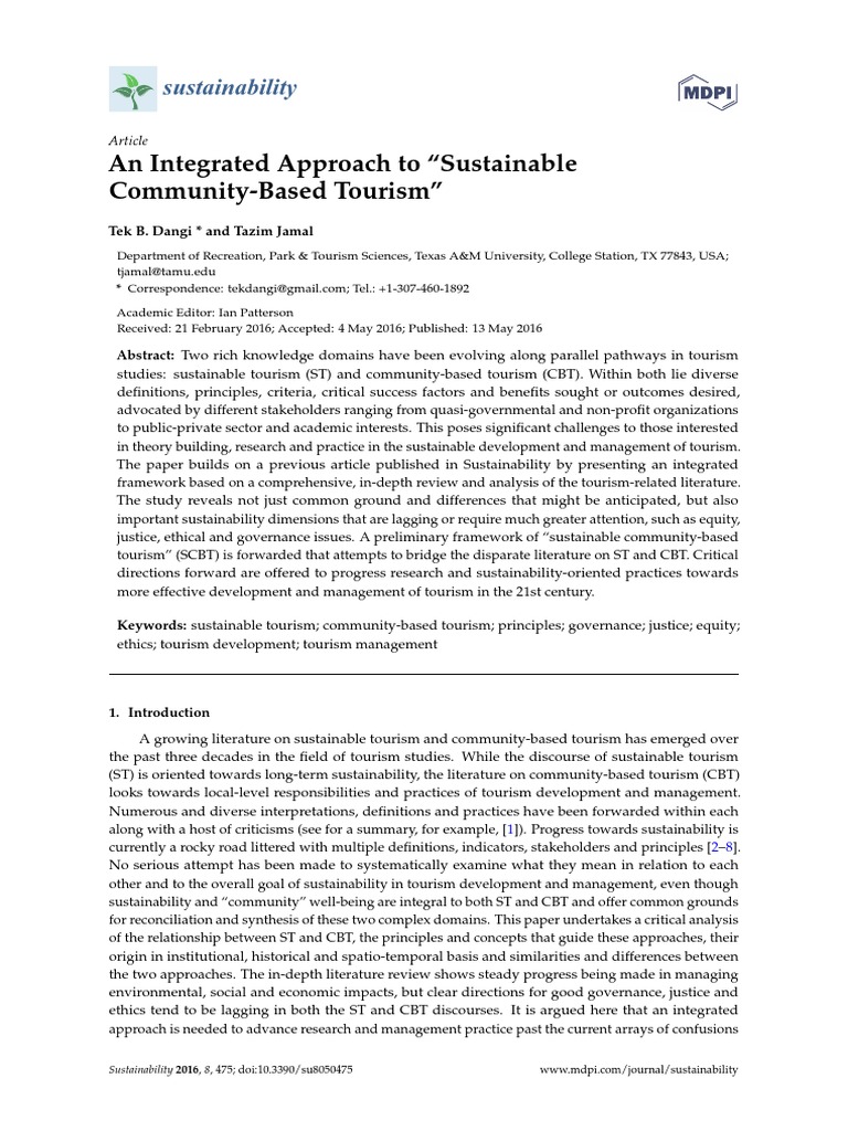 An Integrated Approach To "Sustainable Community-Based Tourism" | PDF ...