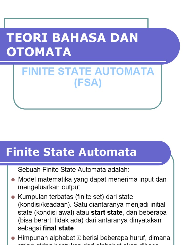 Teori Bahasa Dan Otomata Finite State Automata (Fsa) | PDF