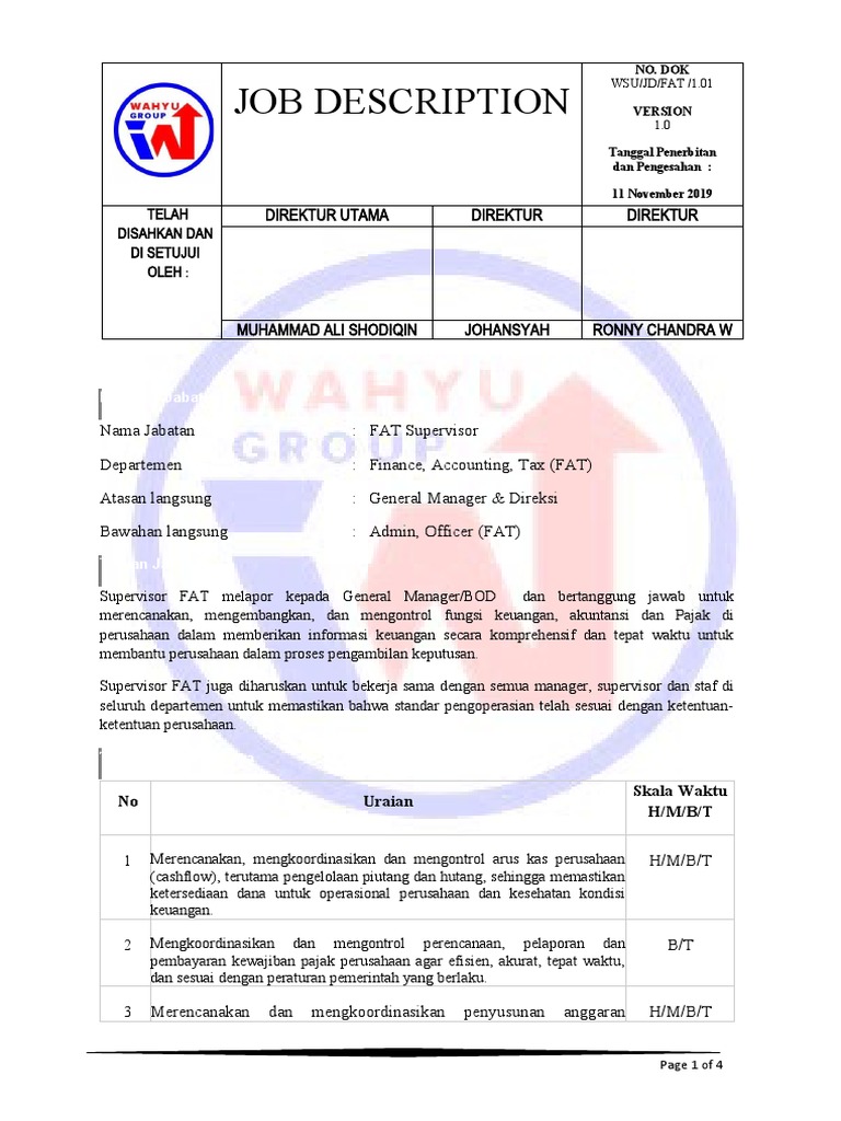 Deskripsi Jabatan FAT Supervisor | PDF