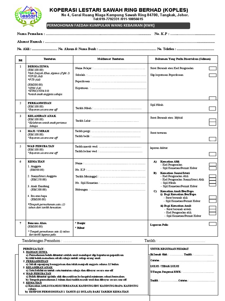 Borang KWK Koples | PDF