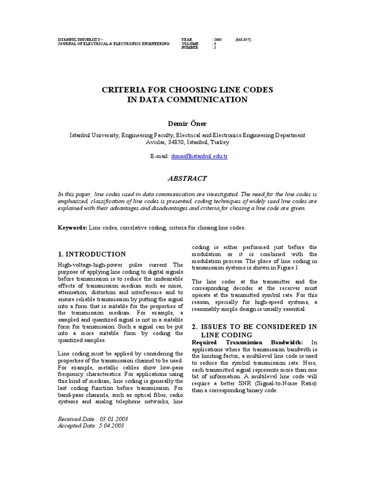 Criteria For Choosing Line Codes in Data Communication (#116892 ...