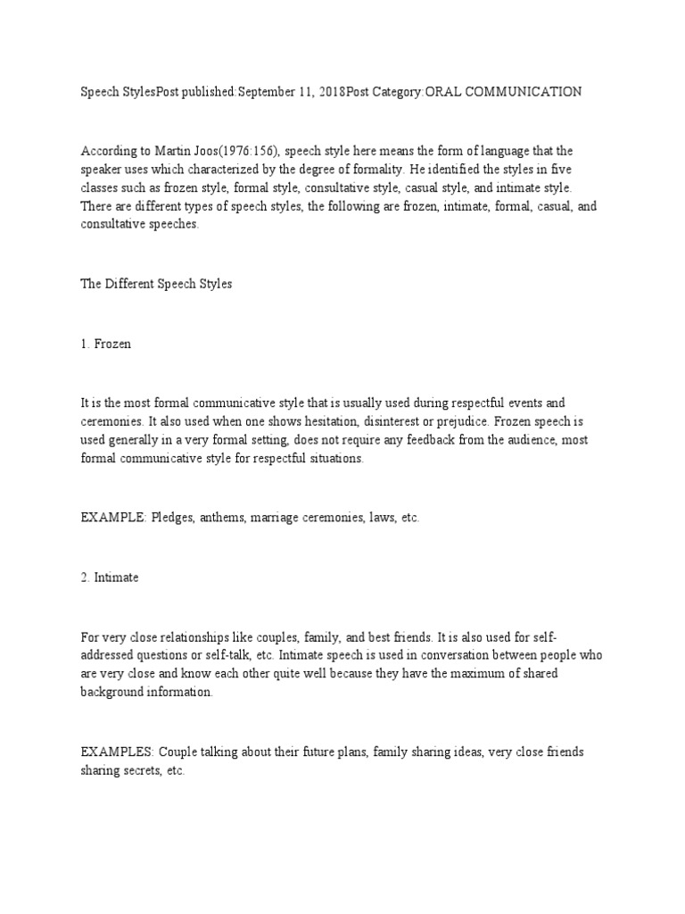 Speech Styles | PDF | Conversation | Syntax