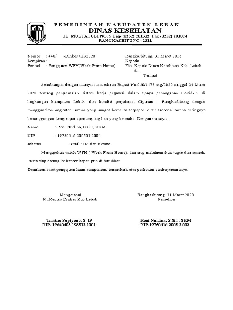 Surat Pengajuan WFH | PDF