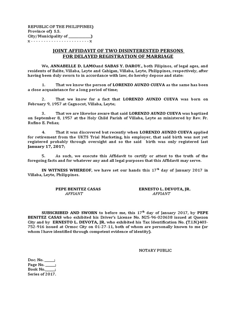 Affidavit of Delayed Registration | PDF