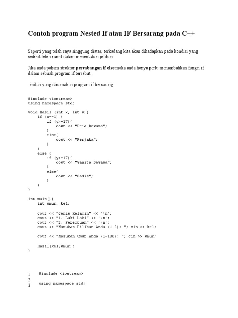 Contoh Program Nested If Atau IF Bersarang Pada C | PDF