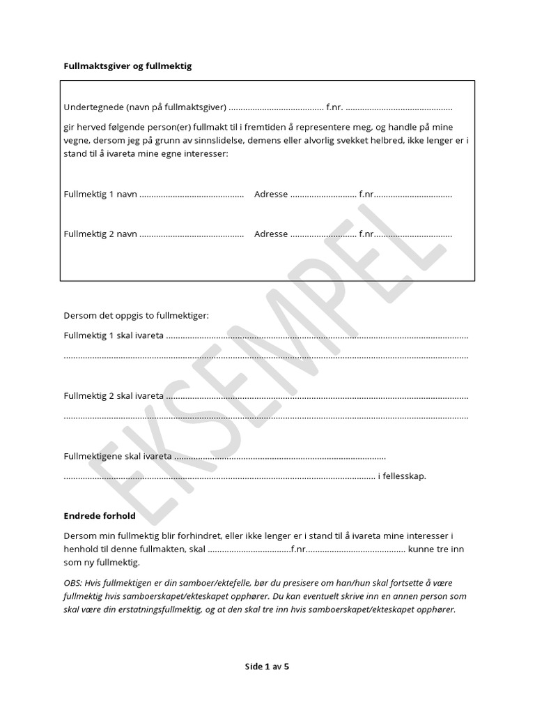Fremtidsfullmakt | PDF