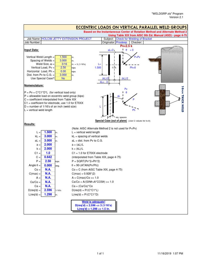 Eccentric Loads on Vertical Parallel Weld Groups: Check for Welding of ...