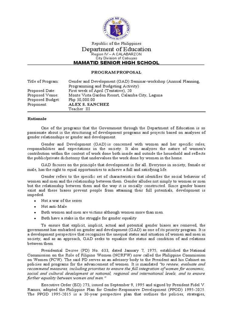 Proposal-for-GAD-Seminar July 2020 | PDF | Gender And Development | Gender