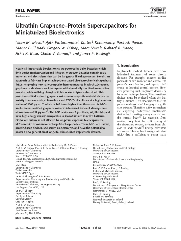 Ultrathin Graphene-Protein Supercapacitors Miniaturized Bioelectronics | PDF | Capacitor | Graphene