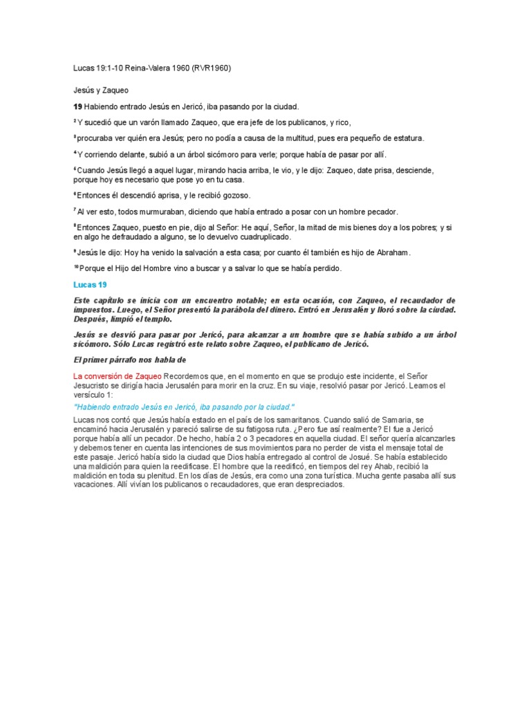 Lucas 19 Jesus y Zaqueo | PDF | Gracia en el cristianismo | Jesús