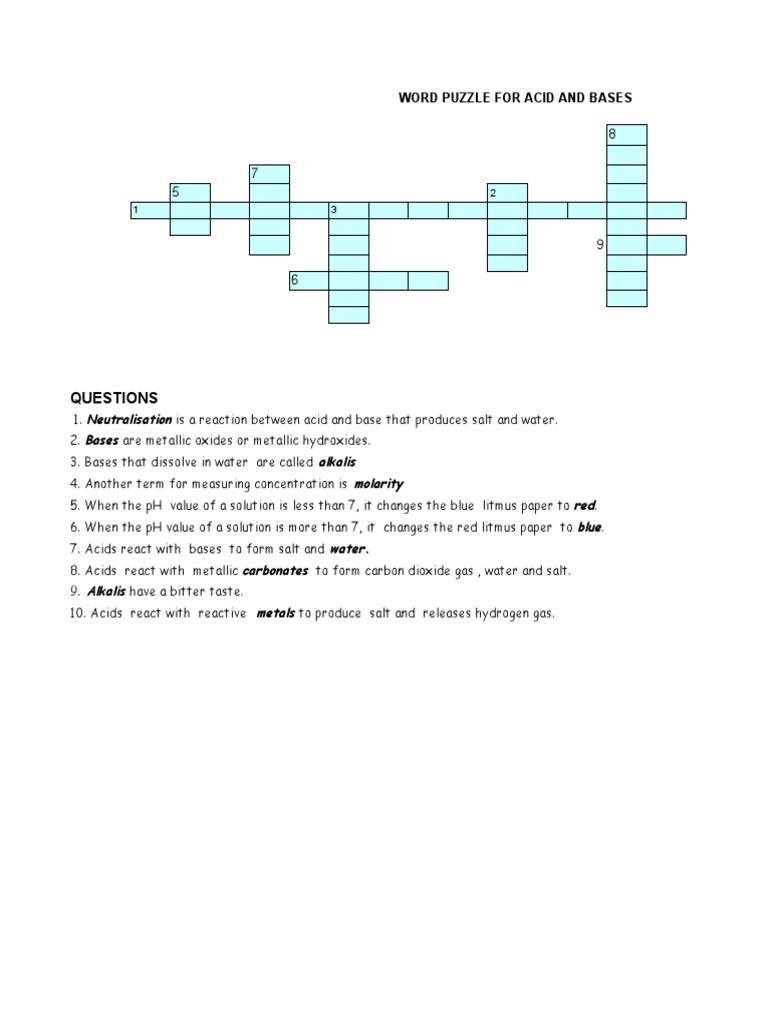 Acid-Base Word Puzzle Guide | PDF