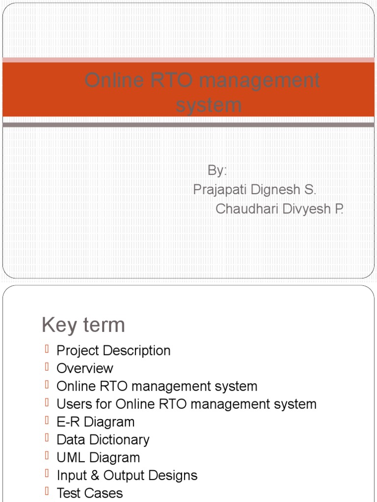 Online RTO Management System: By: Prajapati Dignesh S. Chaudhari ...