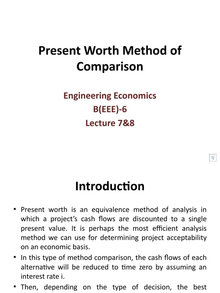 Present Worth Analysis for Engineers | PDF | Interest | Revenue