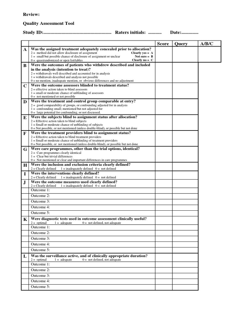Quality Assessment Tool | PDF | Clinical Medicine | Medical Specialties