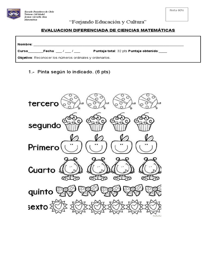 Prueba Números Ordinales | PDF | Hogar, jardinería y bricolaje