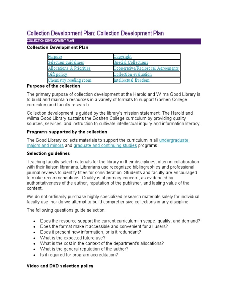 Collection Development Plan | Download Free PDF | Librarian | Library ...