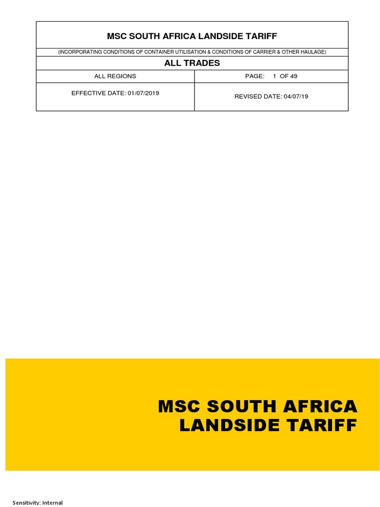 Tariff of MSC Shipping Line | PDF | Cargo | Bill Of Lading