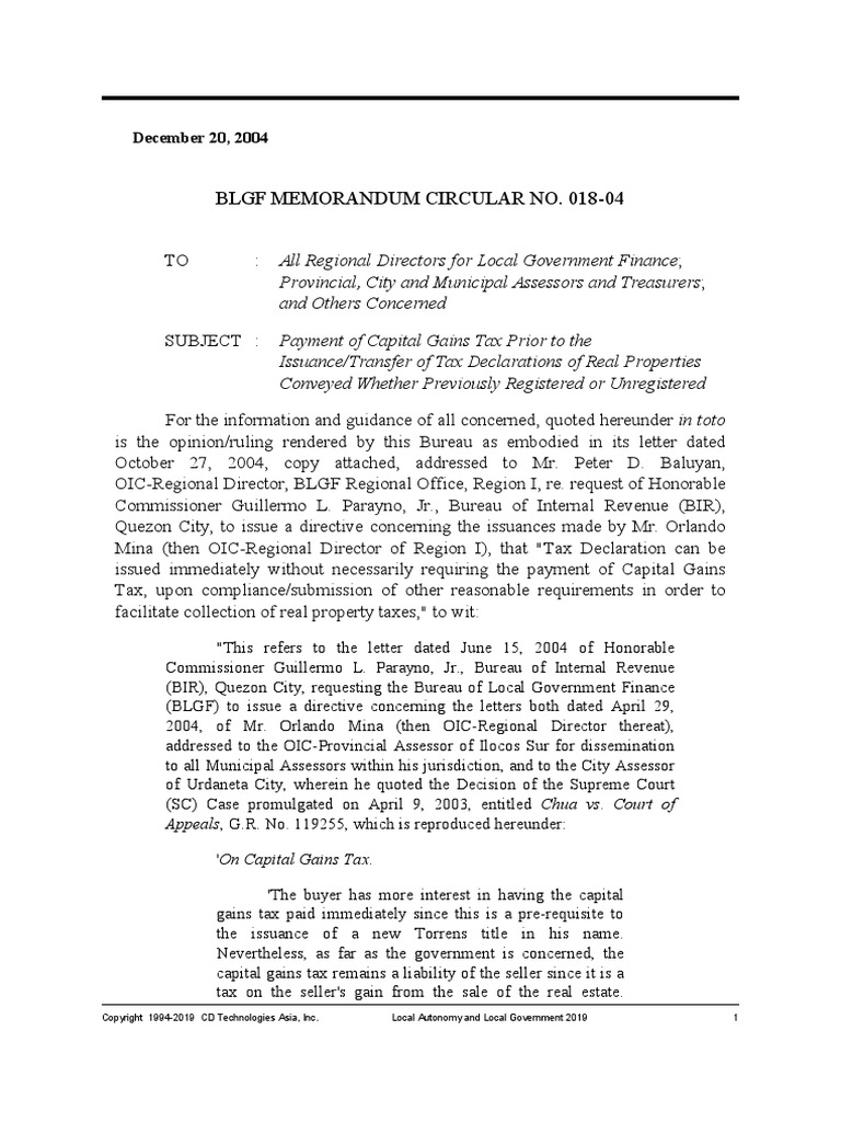 BLGF Memorandum Circular No. 018-04 (20.12.04) | PDF | Conveyancing | Deed