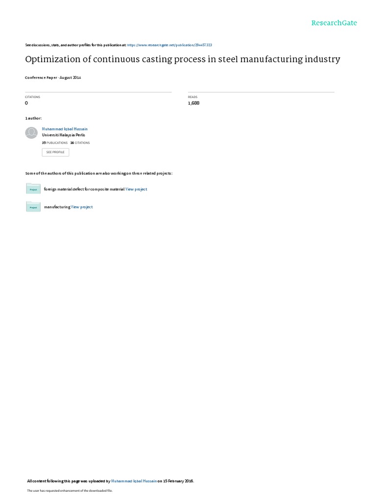Optimization of Continuous Casting Process in Steel Manufacturing ...