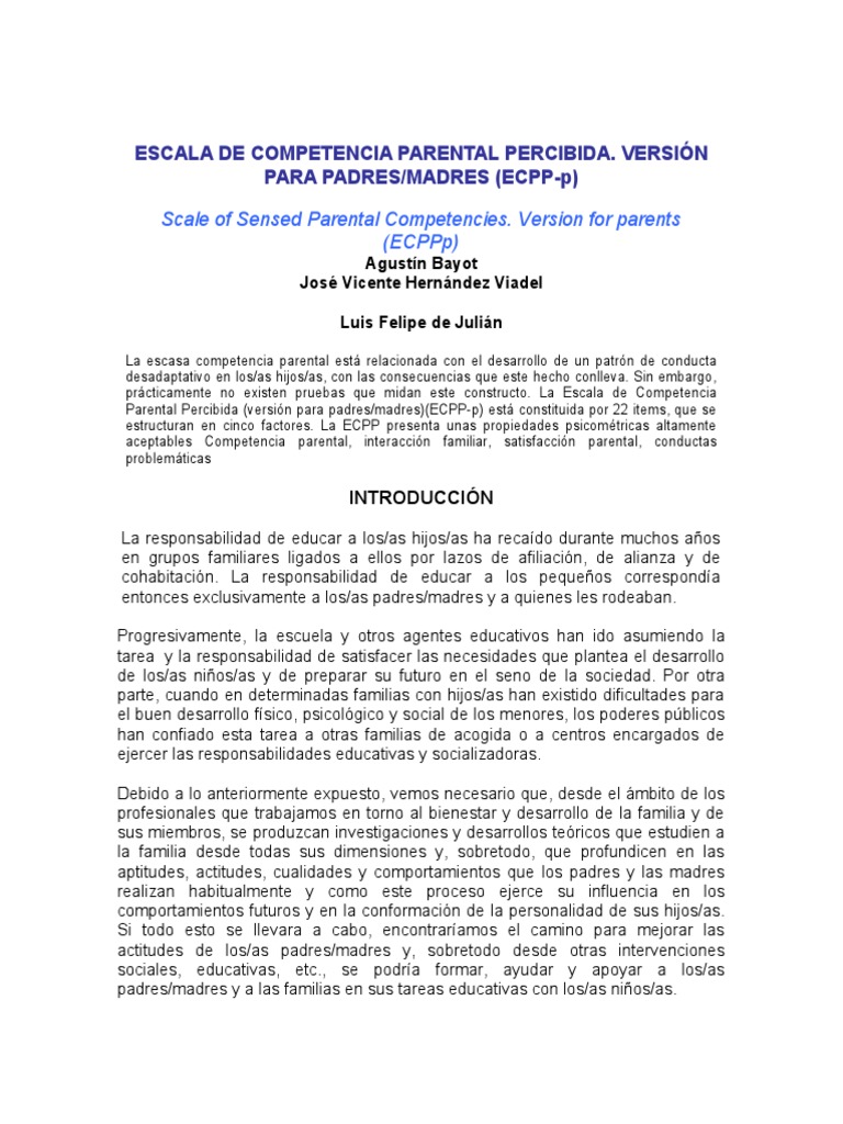 Escala de Competencia Parental Percibida | PDF | Comportamiento | Familia