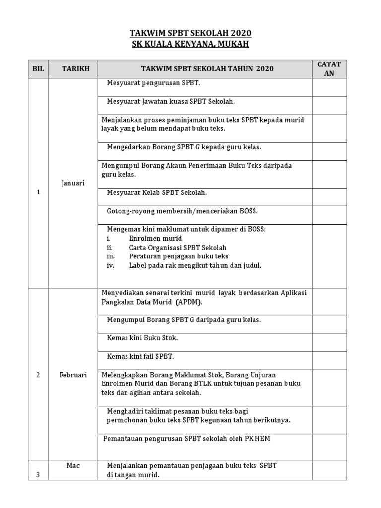 CONTOH TAKWIM SPBT SEKOLAH-ms 111-112 | PDF