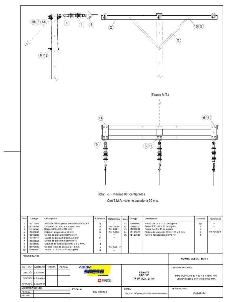 Estructura de Remate Trifásica 23 Kv | PDF