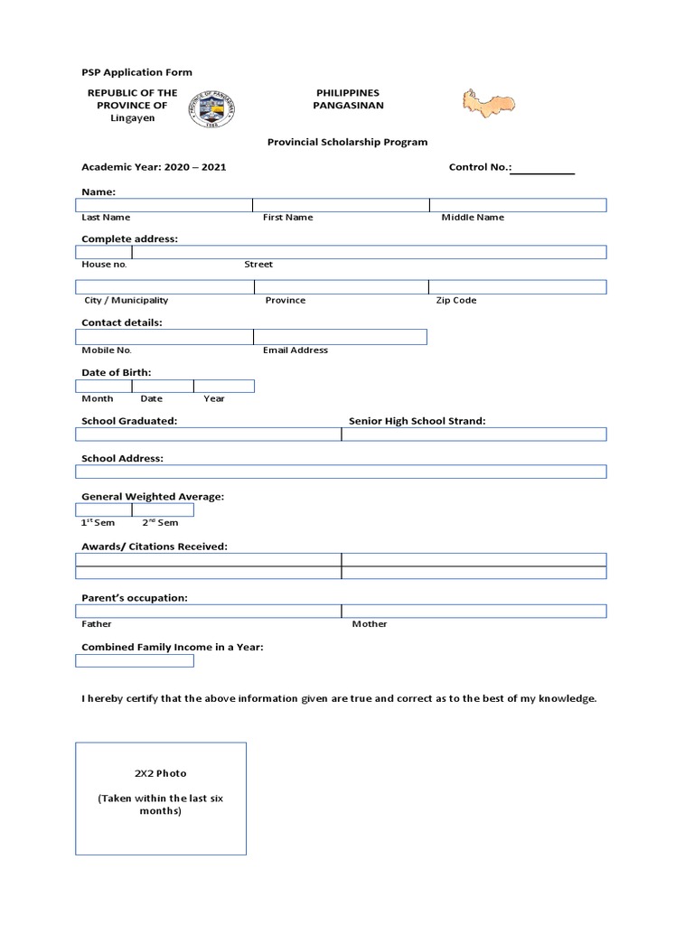 Pangasinan Scholarship Application Form | PDF