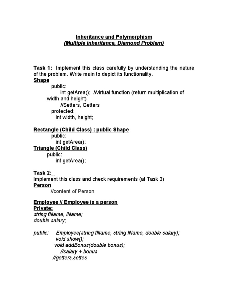Inheritance and Polymorphism: (Multiple Inheritance, Diamond Problem) | PDF | Constructor ...