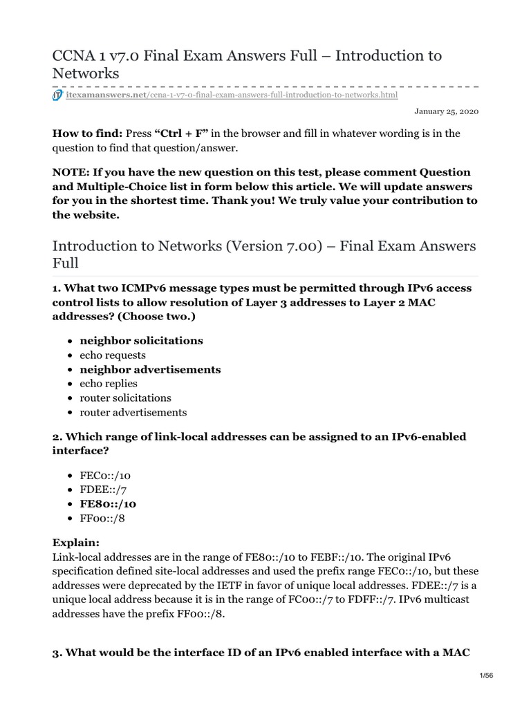 CCNA 1 v70 Final Exam Answers Full Introduction To Networks | PDF | Port (Computer Networking ...