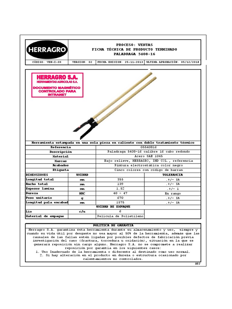 Ficha Técnica Paladraga 5408-16 | PDF | Acero | Materiales