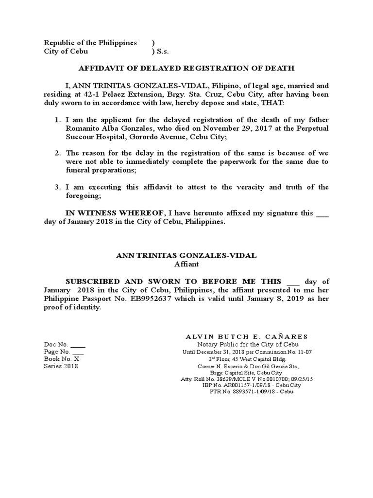 Affidavit of Delayed Registration Death | PDF
