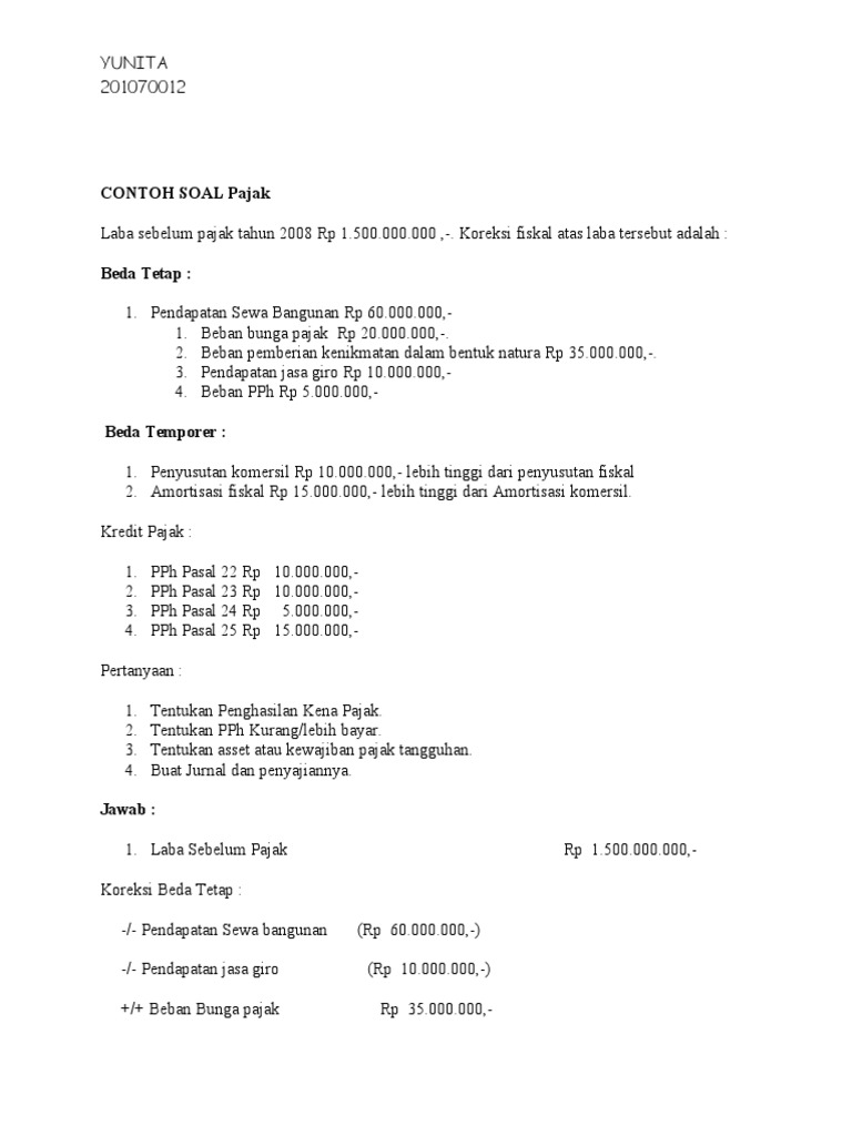 Contoh Soal Psak 46 | PDF