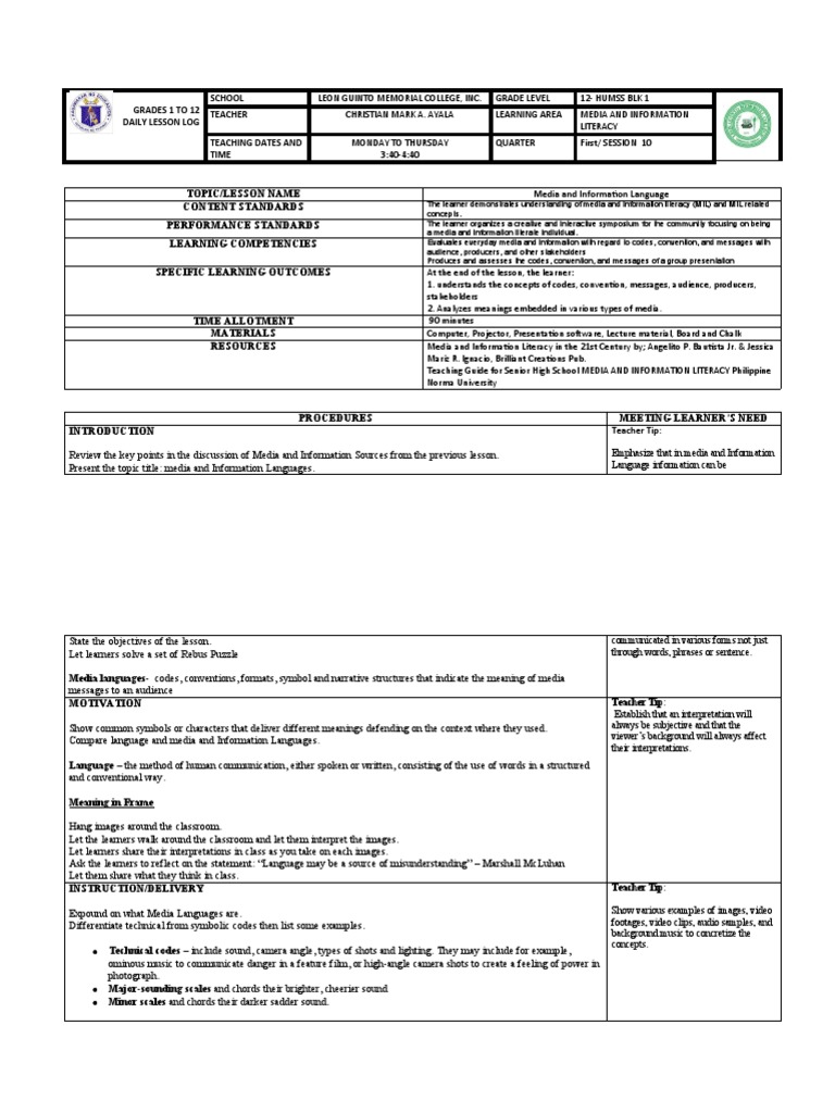 Topic/Lesson Name Content Standards Performance Standards Learning ...