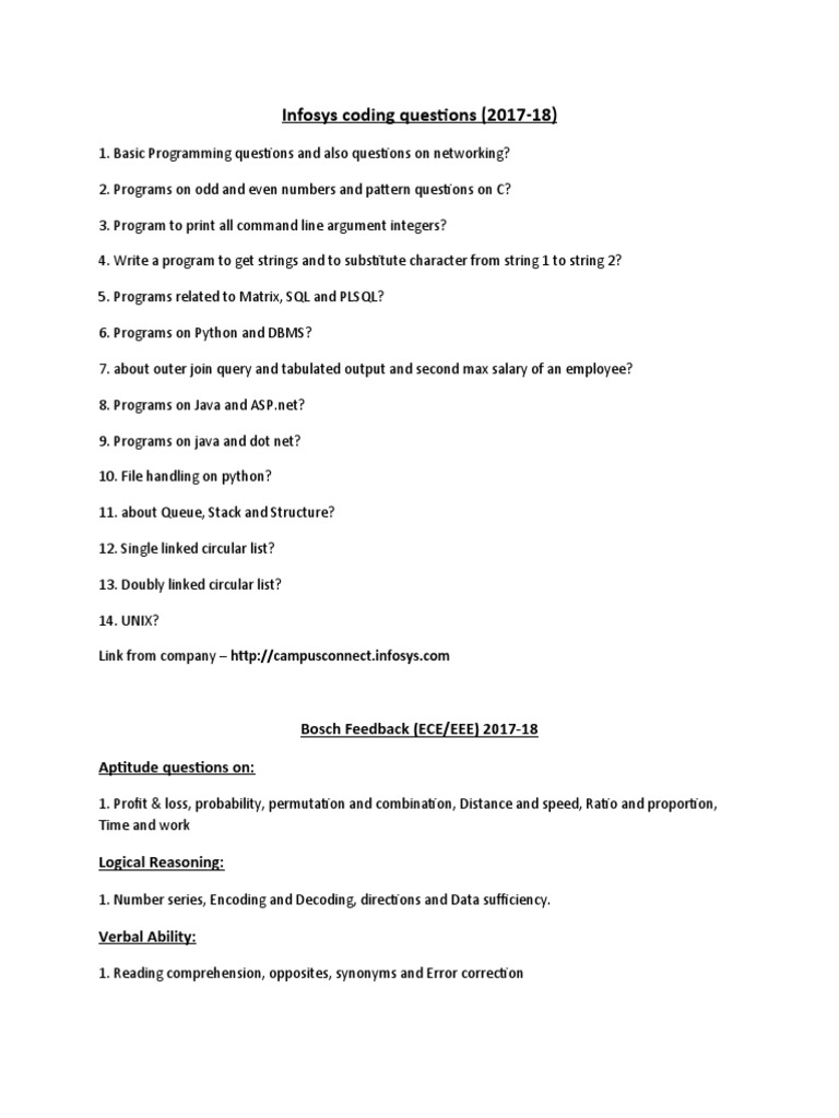 Infosys Coding Questions 18 | PDF