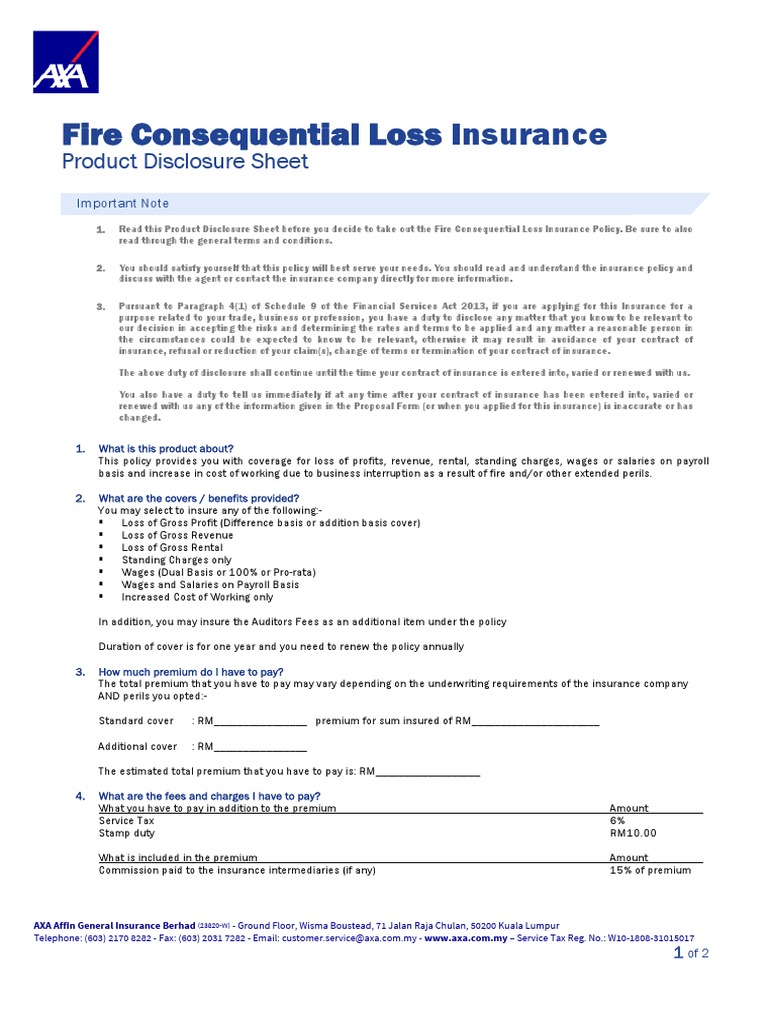 Fire Consequential Loss PDS | PDF | Insurance | Business Law