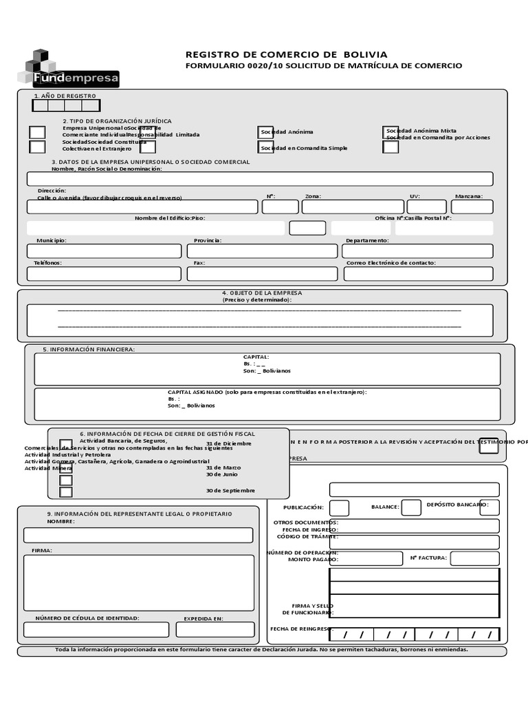 Formulario 0020 134 | PDF | Bolivia | Business