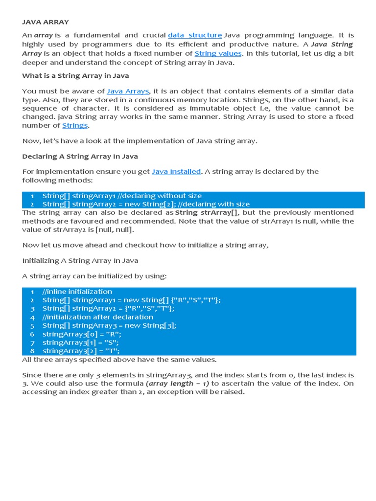 Data Structure String Values: Array Is An Object That Holds A Fixed Number of | PDF | String ...