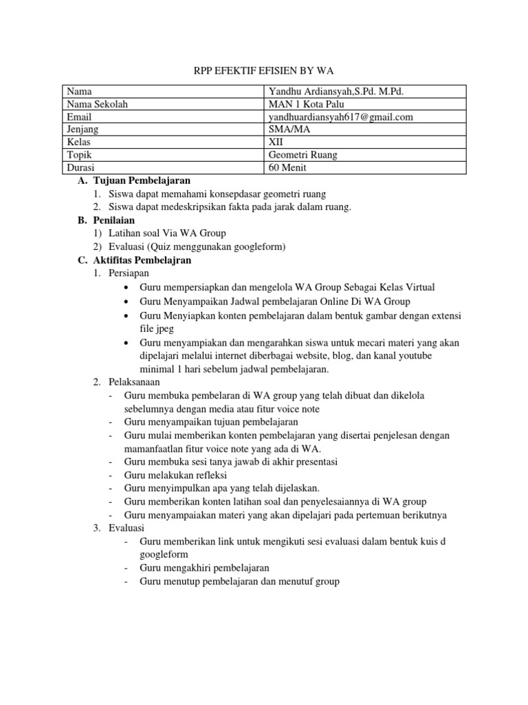 Contoh RPP Daring - Geometri Ruang | PDF