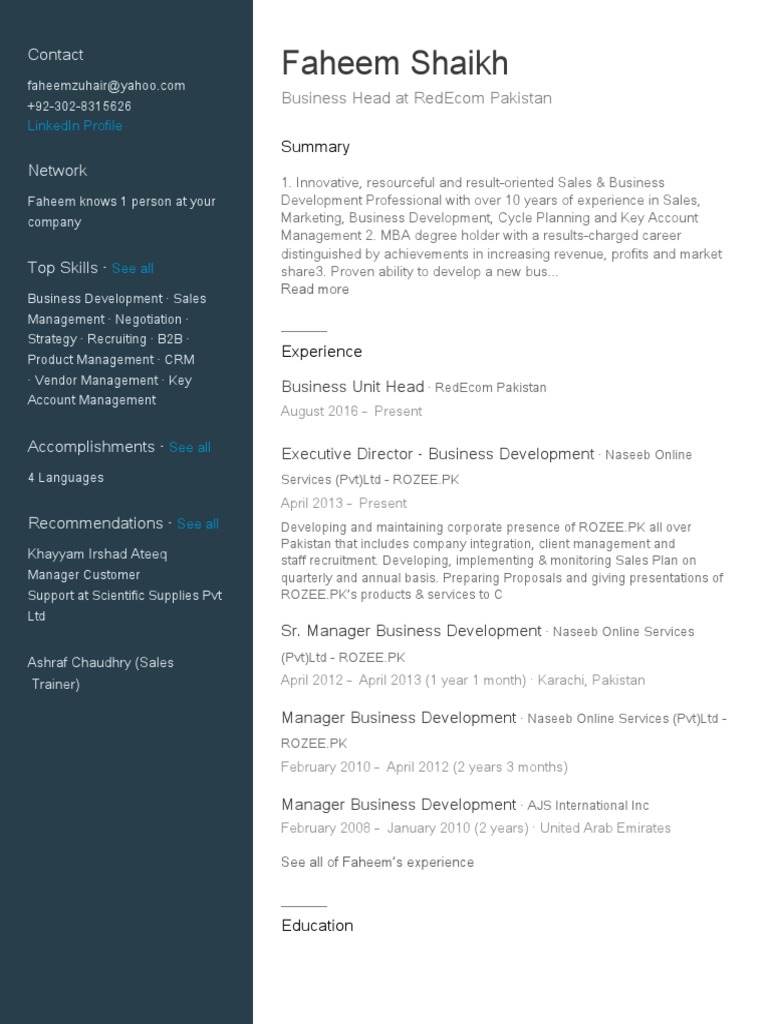 LinkedIn Generated Resume PDF | PDF | Customer Relationship Management ...