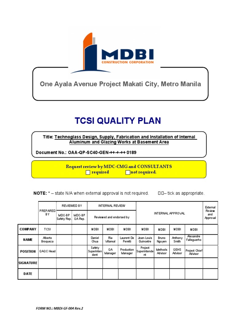 Tcsi Quality Plan: One Ayala Avenue Project Makati City, Metro Manila ...