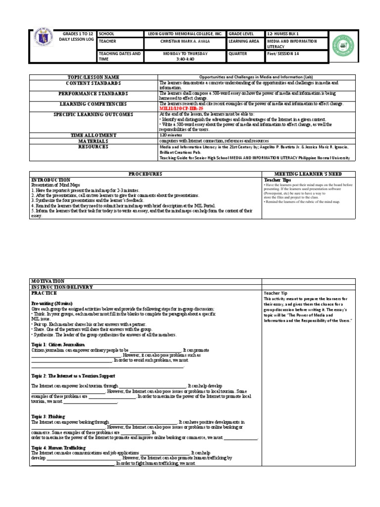 Topic/Lesson Name Content Standards Performance Standards Learning ...